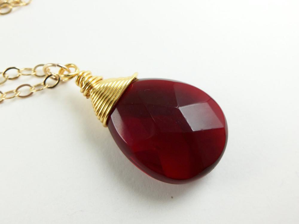 Ruby Red Quartz Gold Necklace Gem Stone Jewelry 14k Gold Red And Gold ...
