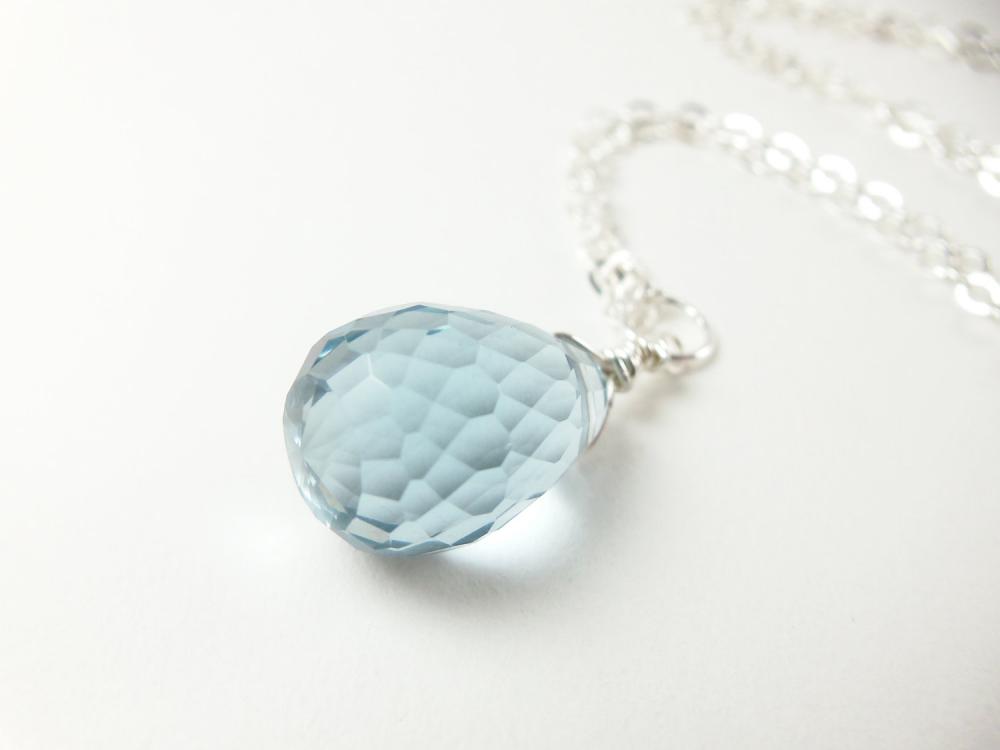 Light Blue Crystal Necklace Sterling Silver Jewelry Briolette Wire ...