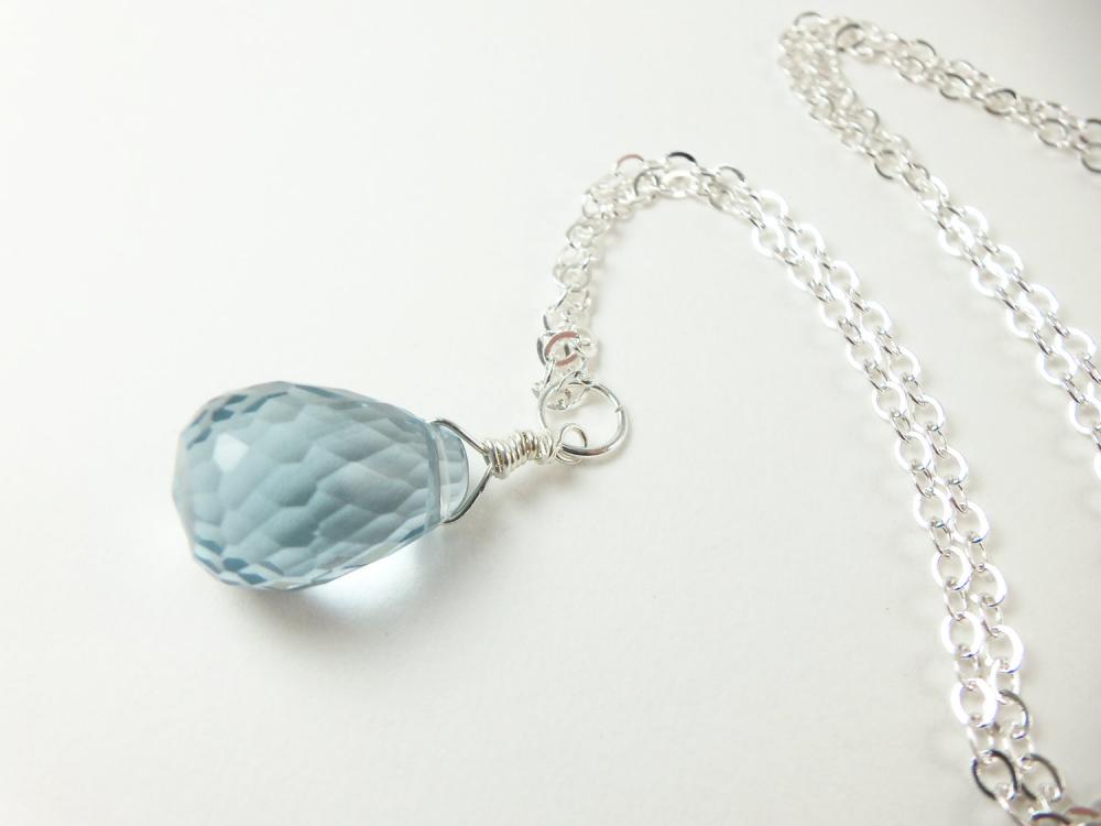 Light Blue Crystal Necklace Sterling Silver Jewelry Briolette Wire ...